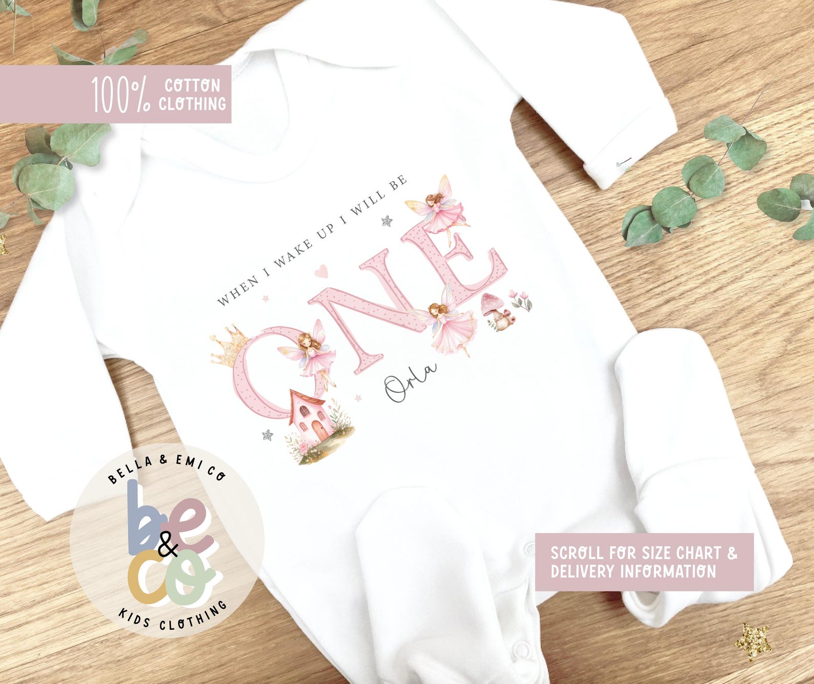 Personalised Girl's Fairy First Birthday Pyjamas, Sleep Suit: Striped ...