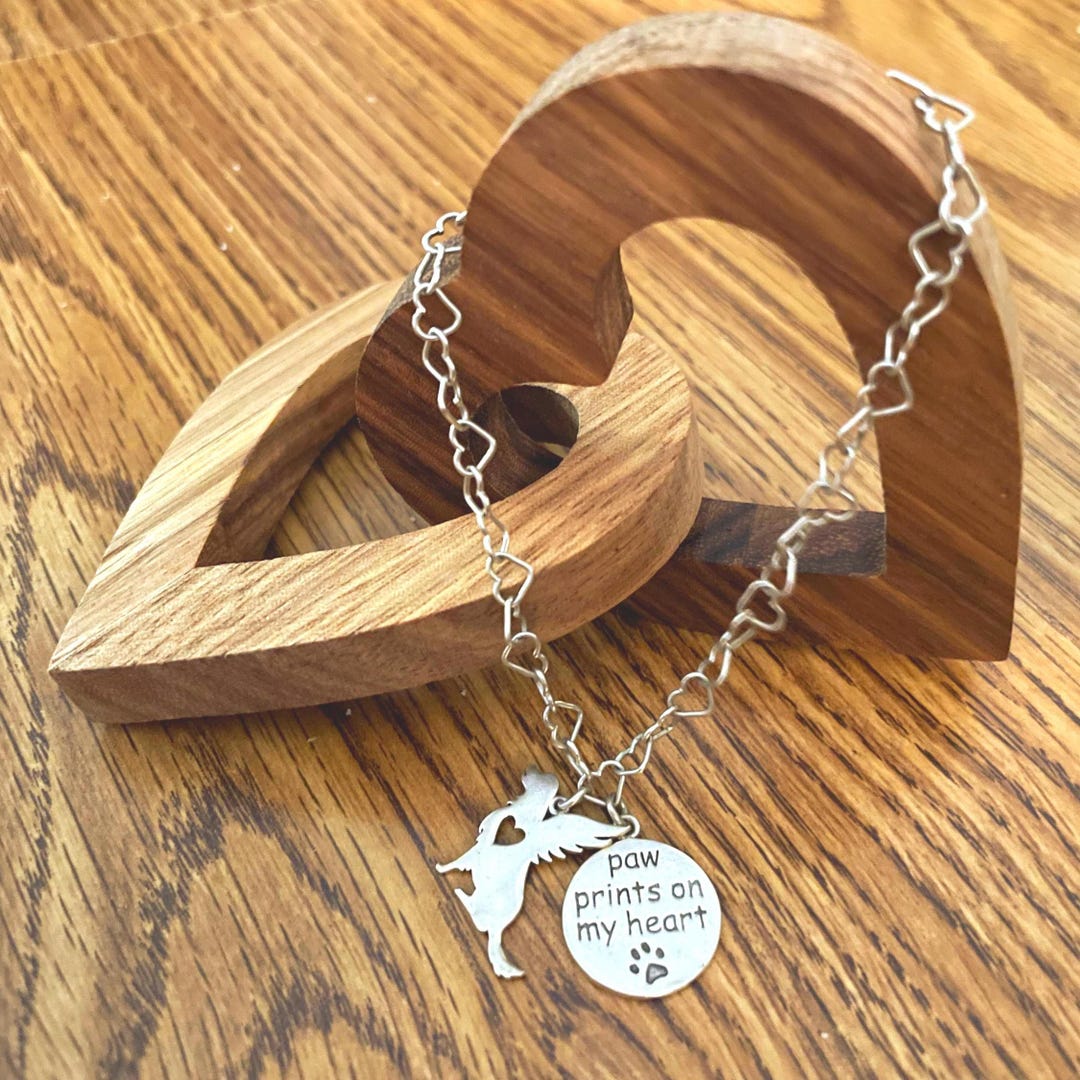 Sterling Silver Paw Prints on My Heart Angel Pet Memorial Bracelet - Etsy