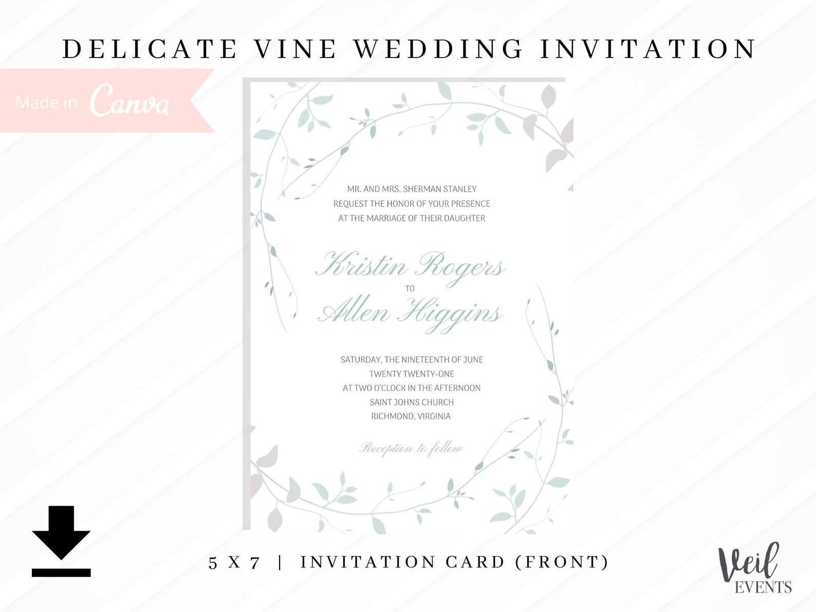 Delicate Vine Wedding Invitation & RSVP Instant Canva - Etsy