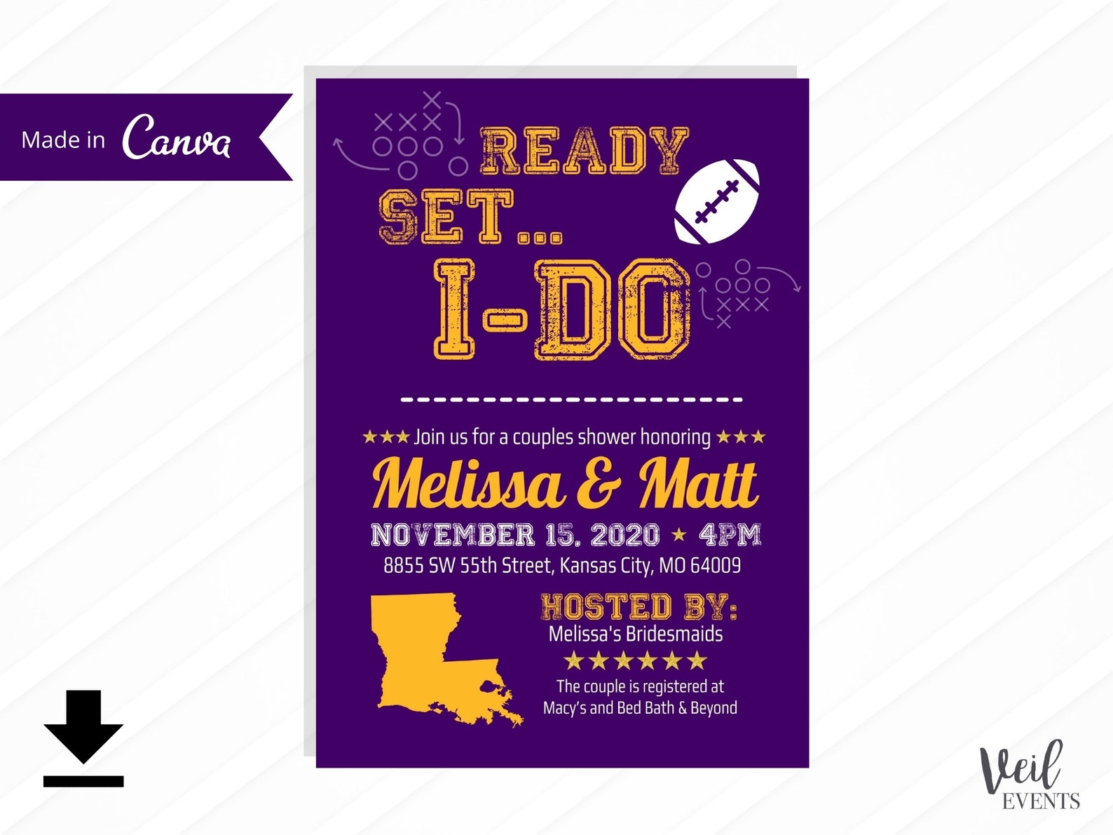 Louisiana State LSU Tigers Football Couples Bridal Shower Invitations ...