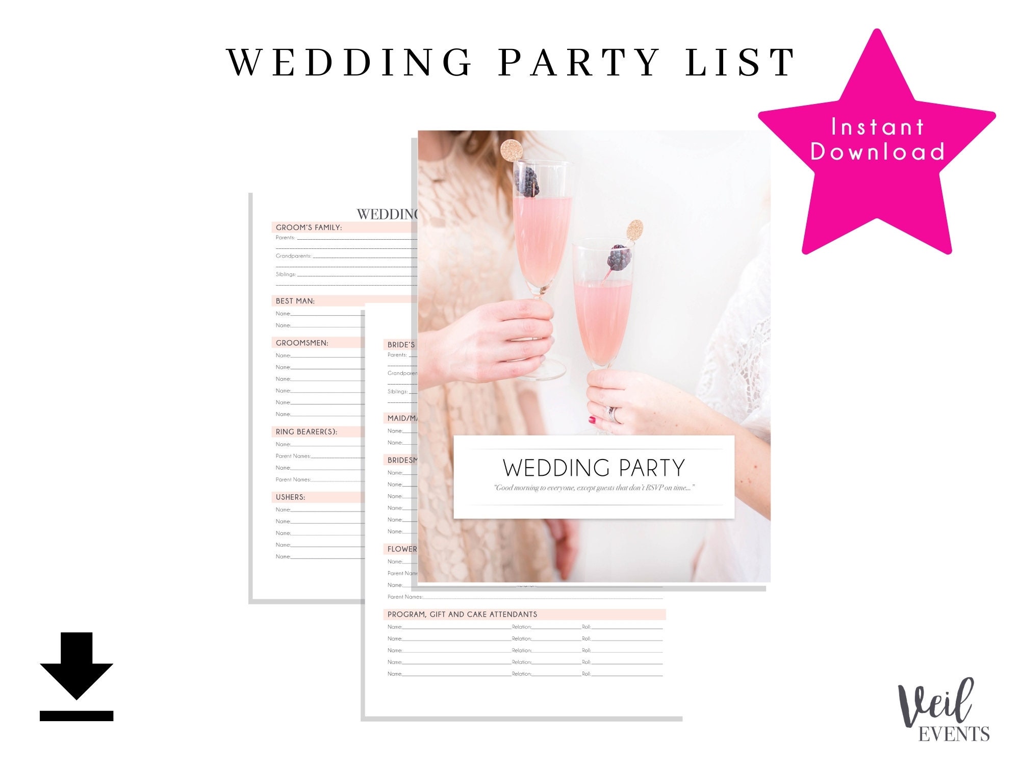 Wedding Party List My Wedding Planner Bridal Party List - Etsy