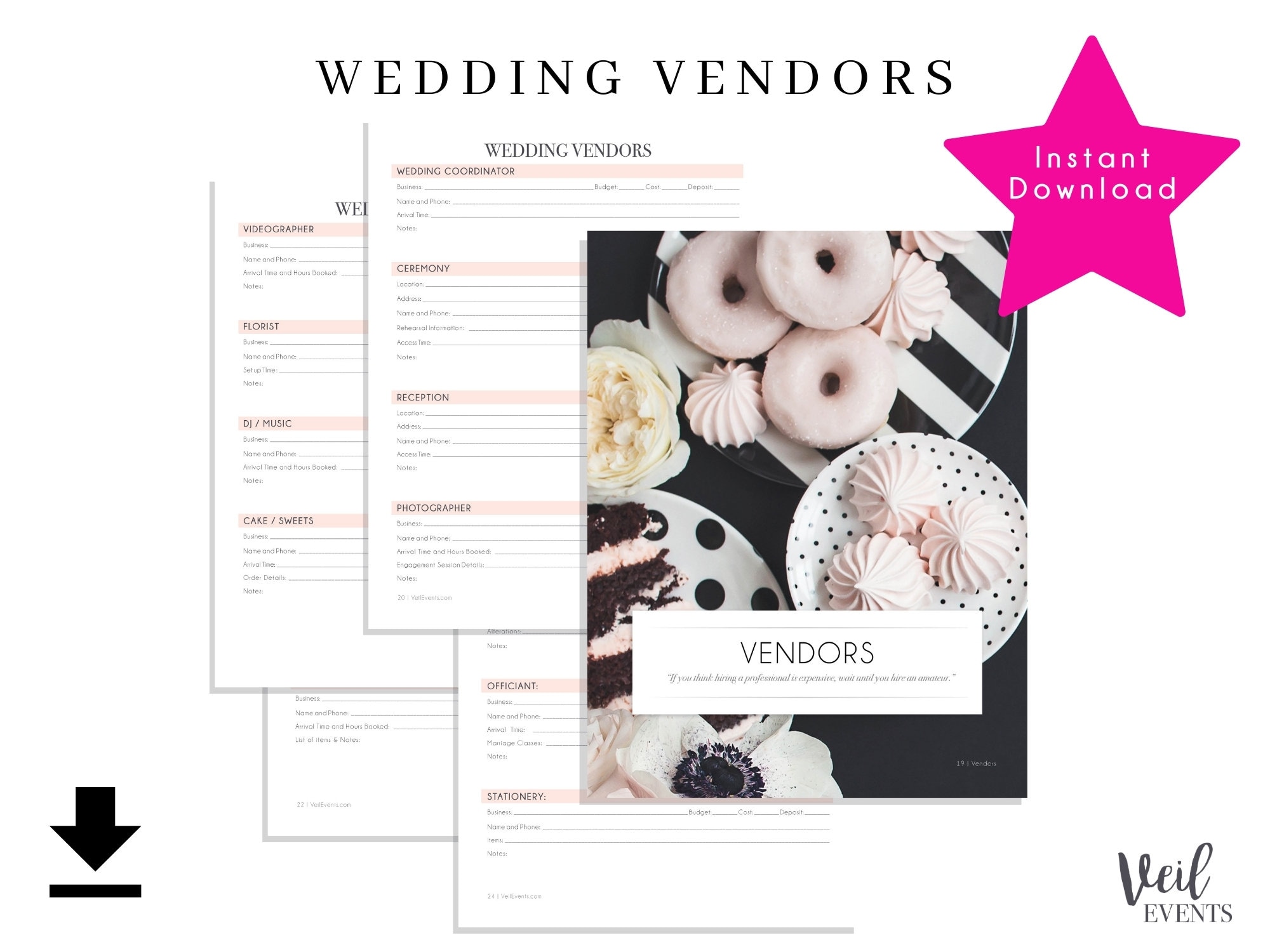 Wedding Vendors Checklist and Details List My Wedding - Etsy