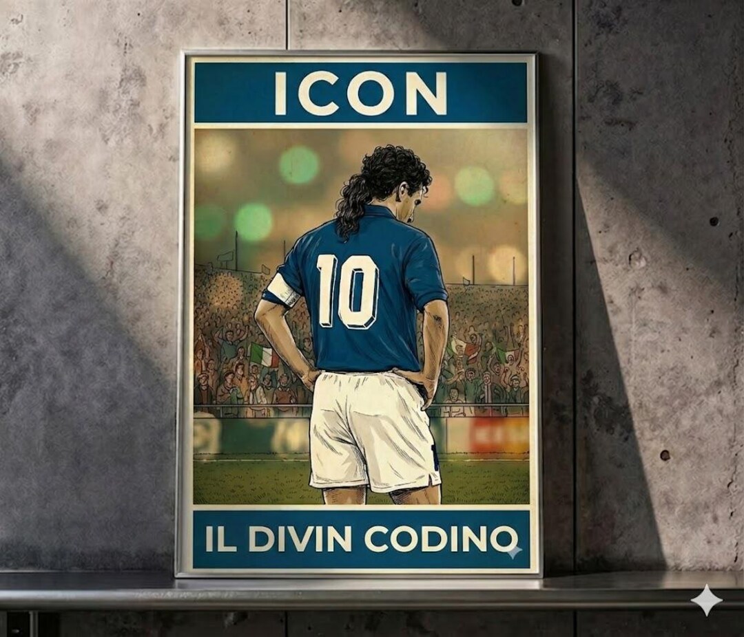 Roberto Baggio Poster, Italy Football Art Print, Il Divin Codino ...