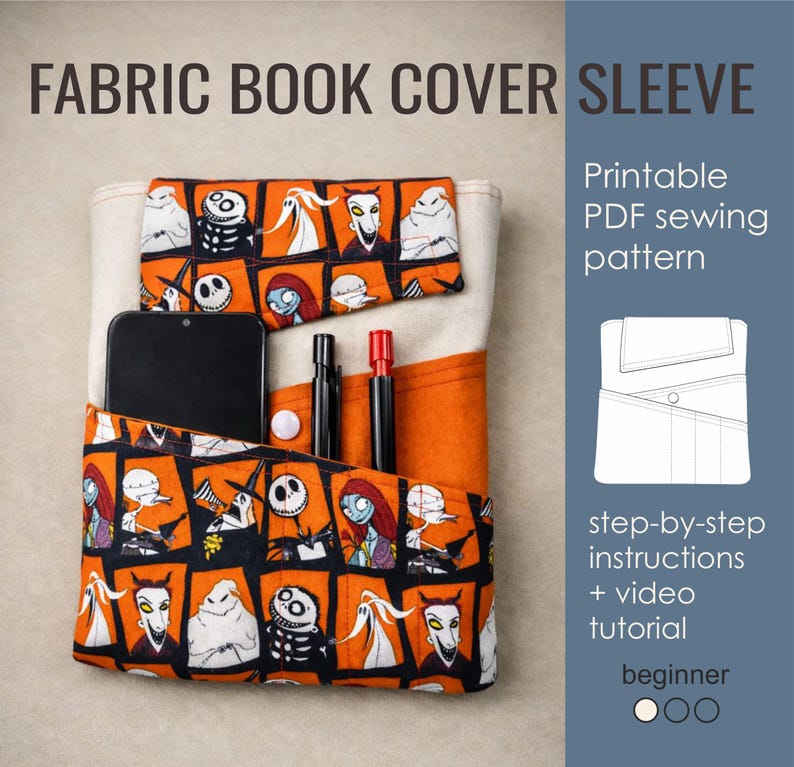 Fabric Book Cover Sleeve With Pockets Sewing Pattern PDF - Etsy