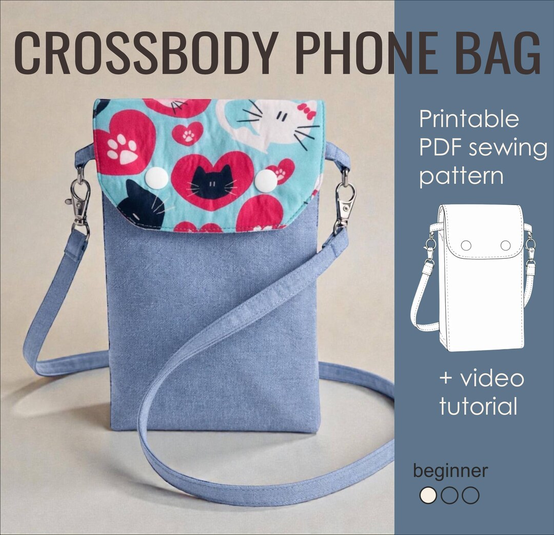 Crossbody Phone Bag PDF Pattern | Small Fabric Purse With Flap ...