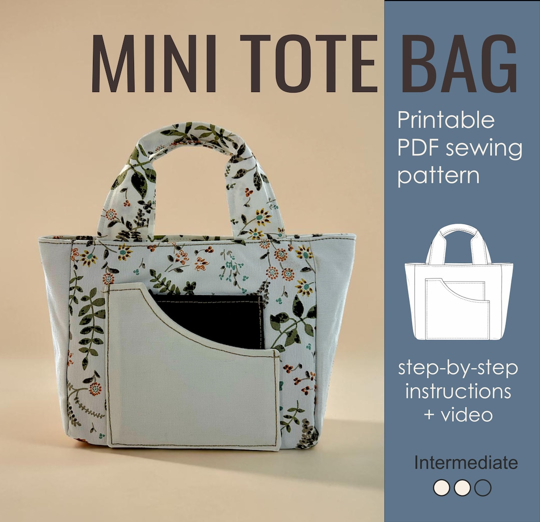 Mini Tote Bag PDF Sewing Pattern, Small DIY Fabric Handbag With Zipper ...