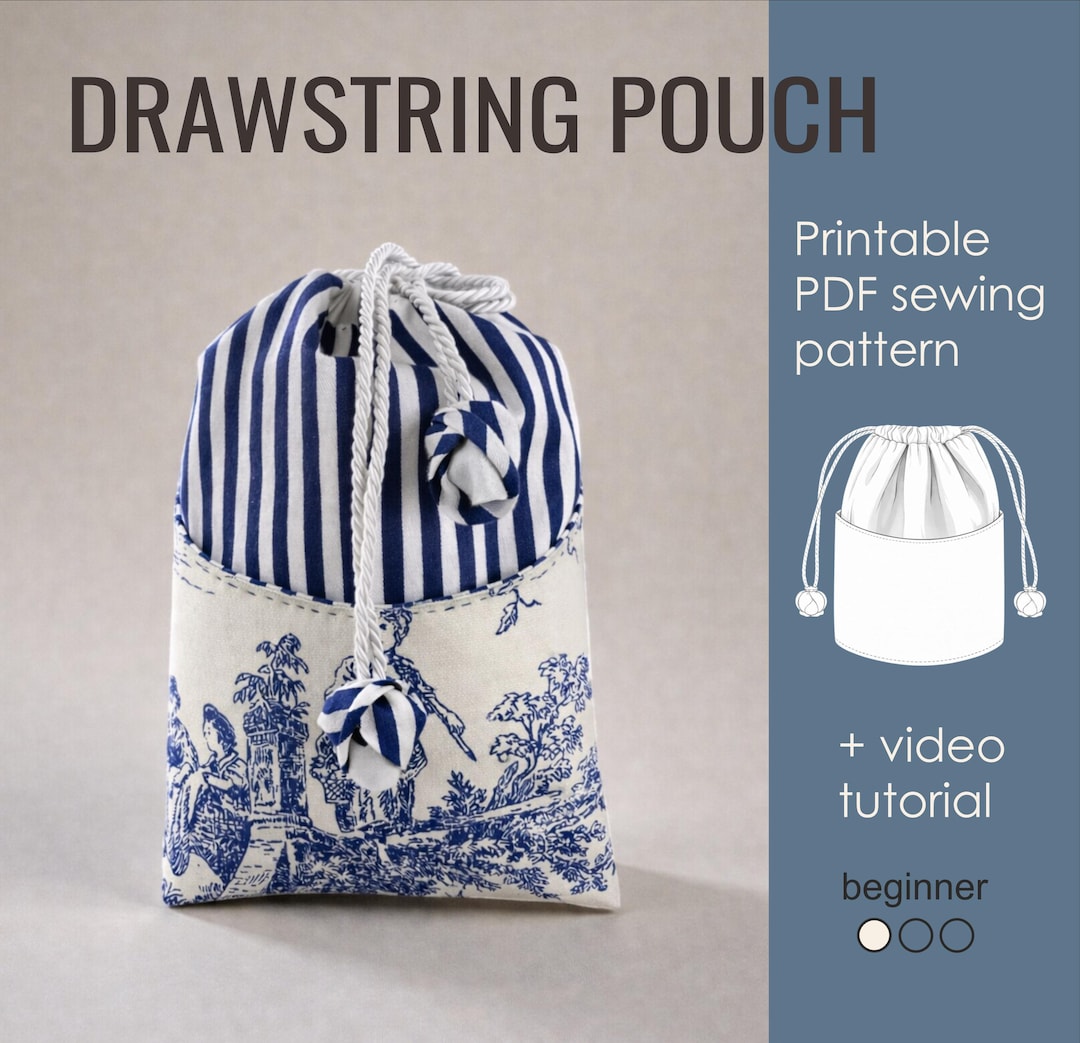 DIY Drawstring Pouch Sewing Pattern: Toile De Jouy & Stripes (PDF ...