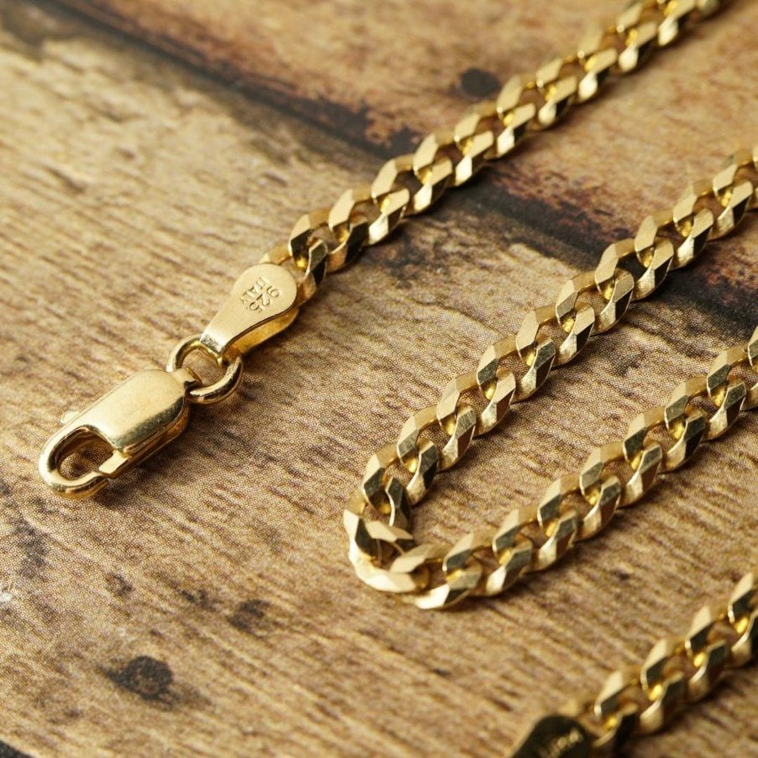 22" LIRM Sterling Silver 925 Italy Gold Tone 3.5MM Curb Chain Necklace ...