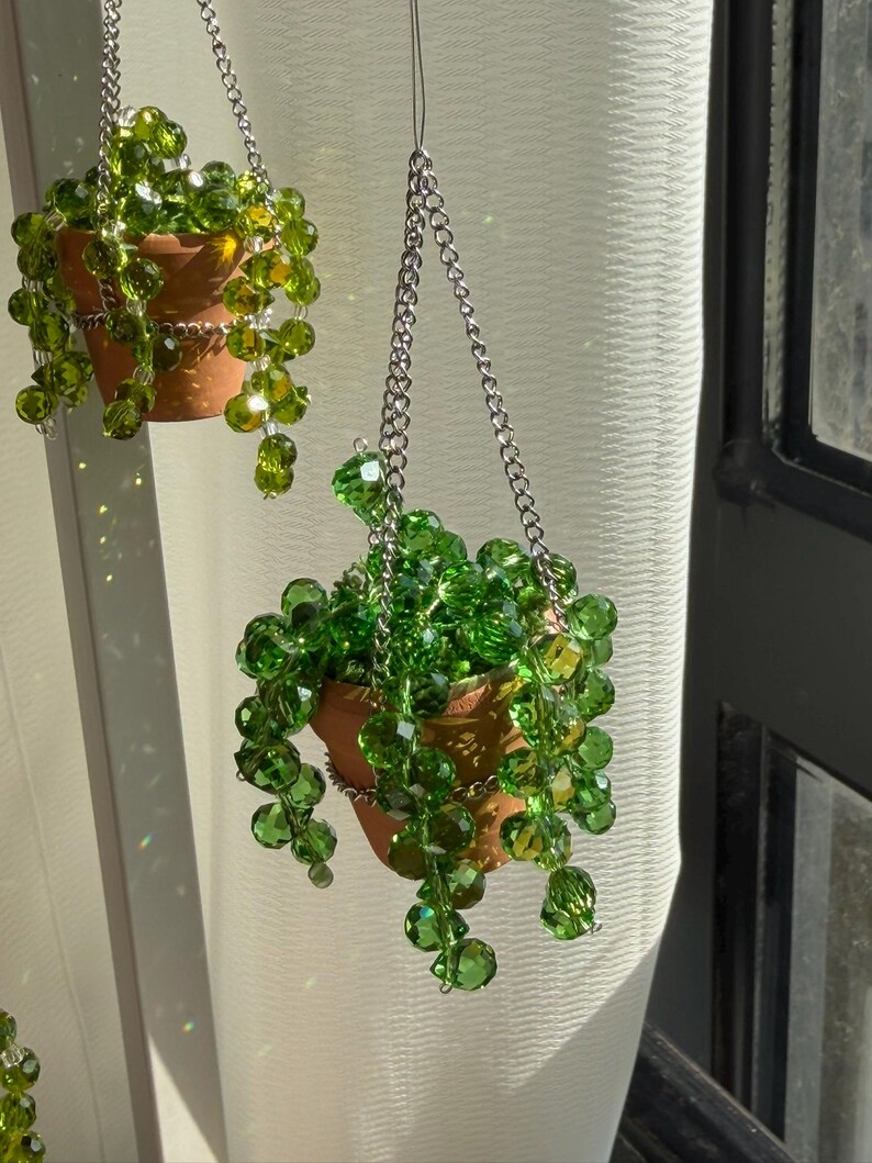 Mini Hanging Beaded Plant Pot | Handmade Glass Mini Garden | Car Mirror ...