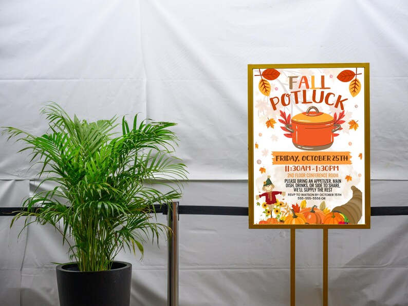 Fall Potluck Flyer Template, Autumn Luncheon Invite, Editable Printable ...