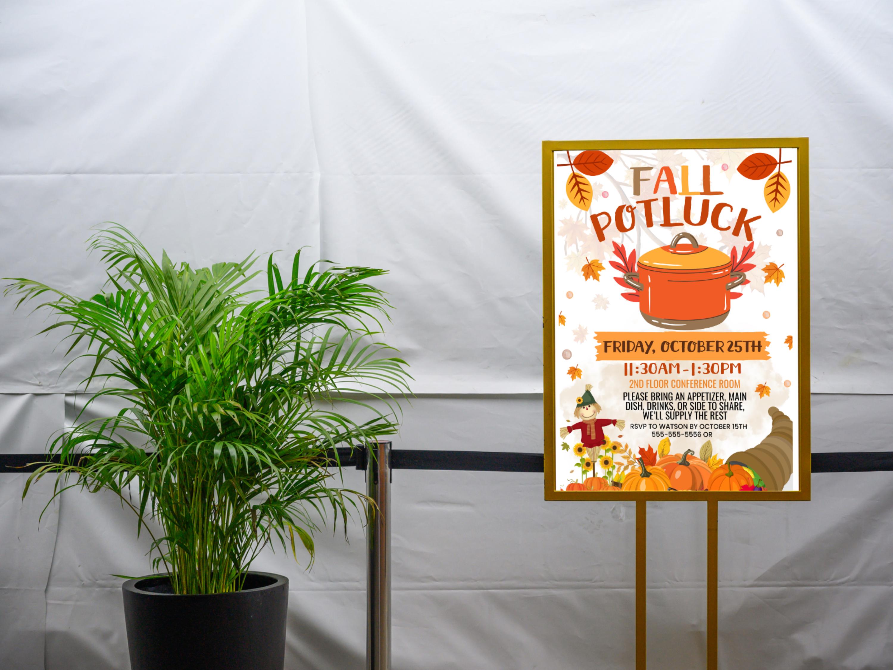 Fall Potluck Flyer Template, Autumn Luncheon Invite, Editable Printable ...