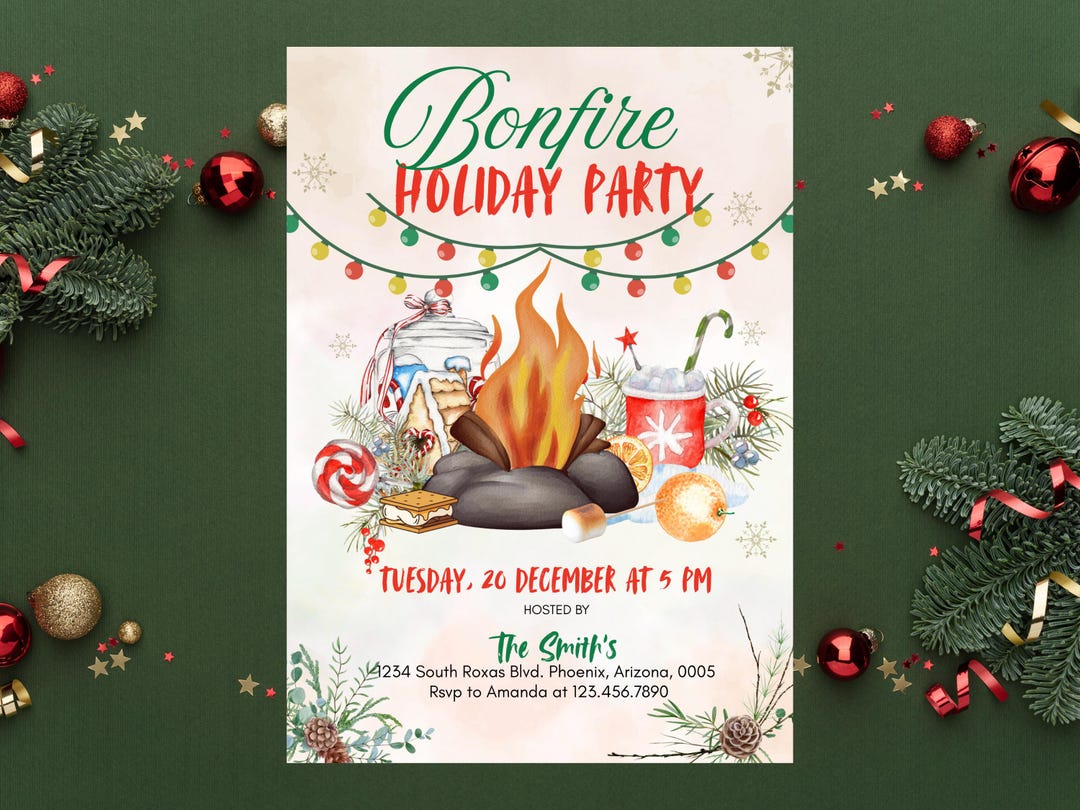 Christmas Bonfire Party Invitation: S'mores Holiday Invite (canva ...