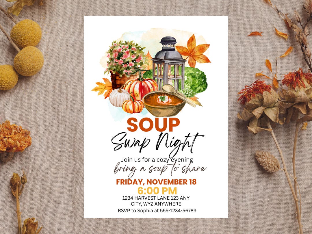 Fall Soup Swap Night Invitation: Potluck Night Mobile Invite (canva ...