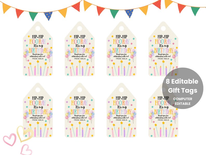 Editable Birthday Thank You Tag: Colorful Party Favor Design (digital ...