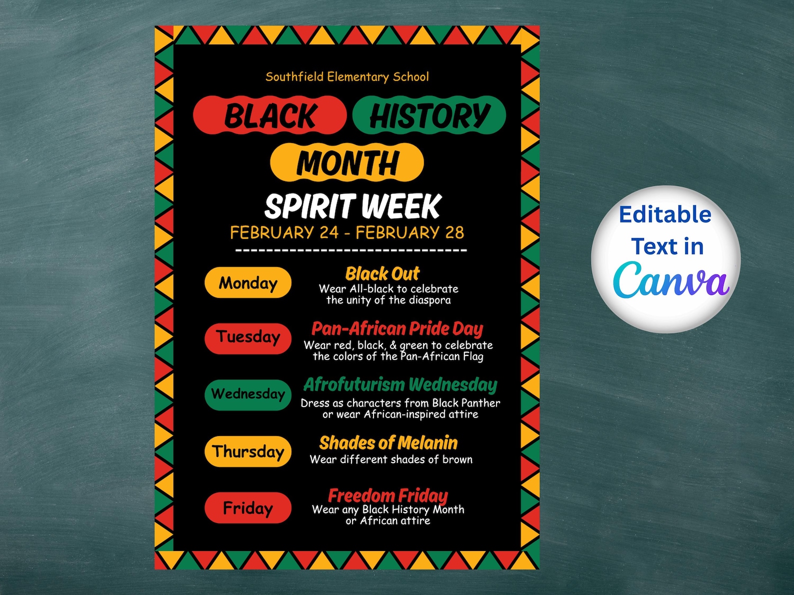 Black History Month School Spirit Week Flyer (canva Editable) - Etsy