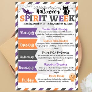 Halloween Spirit Week Flyer: Editable School Event Poster (canva ...