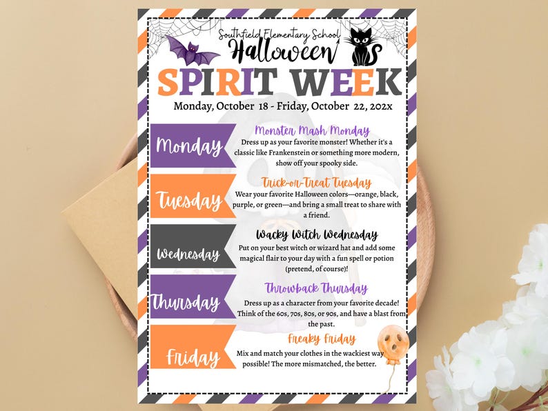 Halloween Spirit Week Flyer: Editable School Event Poster (canva ...