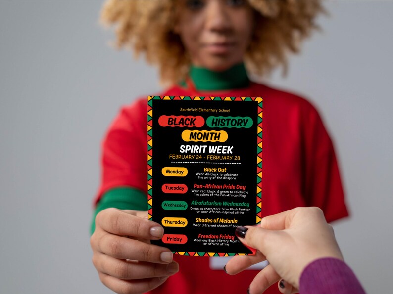 Black History Month School Spirit Week Flyer (canva Editable) - Etsy