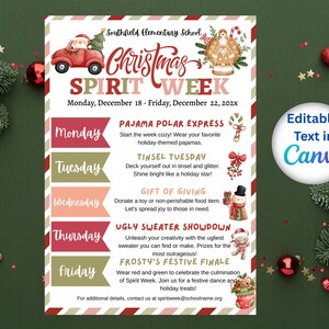 Christmas Spirit Week Flyer: School PTO Events (editable Canva Template ...