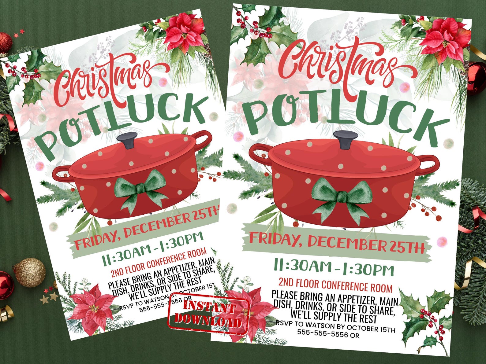 Christmas Potluck Flyer | Holiday Party Invitation (canva Editable) - Etsy