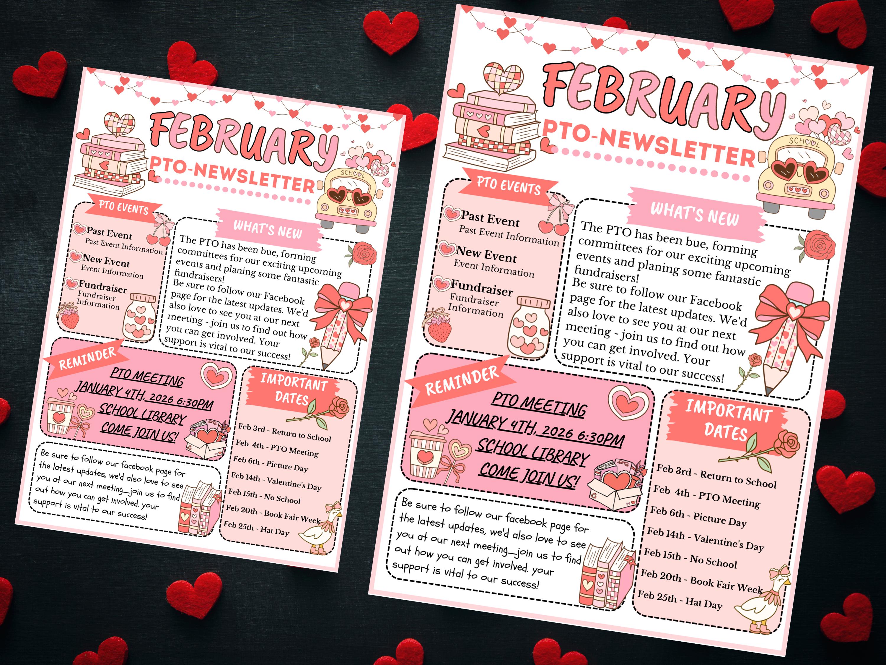 February Newsletter, PTO, PTA, Classroom Information (canva Editable ...
