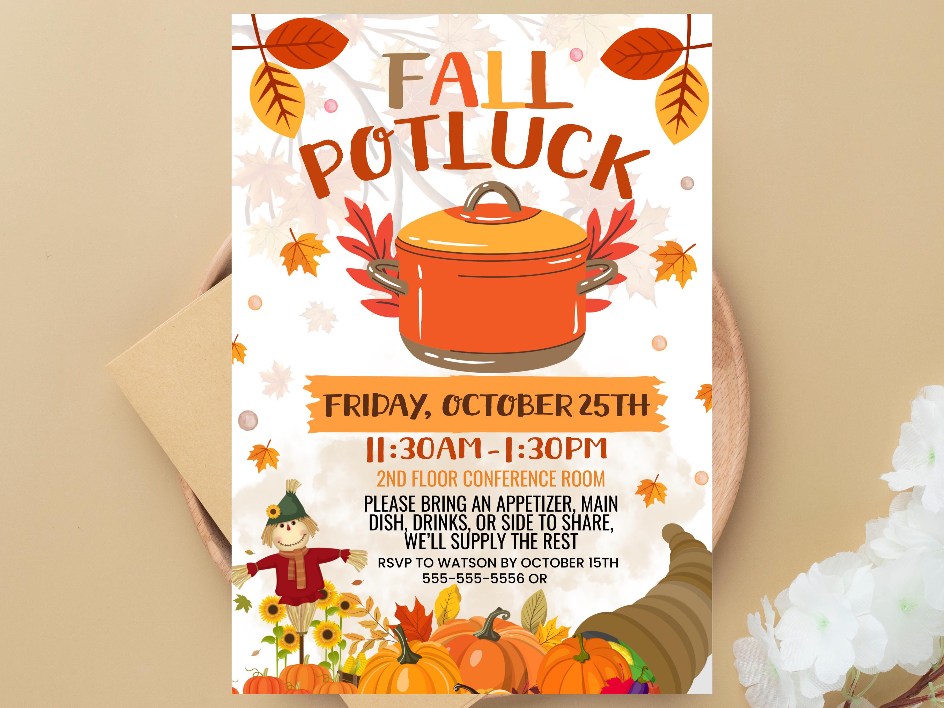 Fall Potluck Flyer Template, Autumn Luncheon Invite, Editable Printable ...