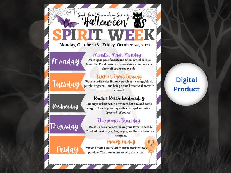 Halloween Spirit Week Flyer: Editable School Event Poster (canva ...