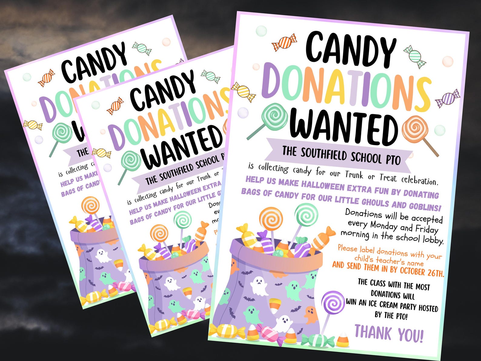 Halloween Candy Donation Flyer, Trunk or Treat School PTO Fundraiser ...