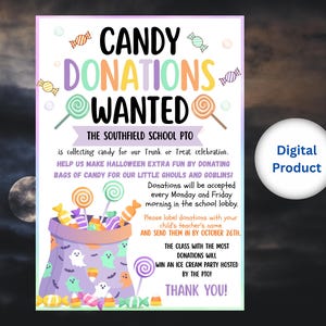 Halloween Candy Donation Flyer, Trunk or Treat School PTO Fundraiser ...