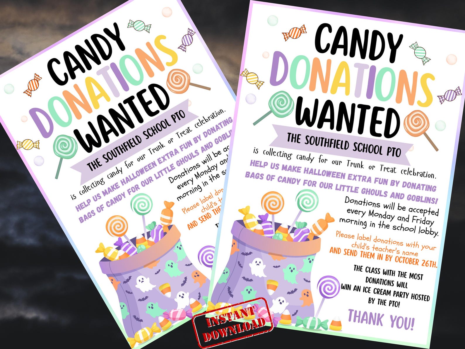 Halloween Candy Donation Flyer, Trunk or Treat School PTO Fundraiser ...