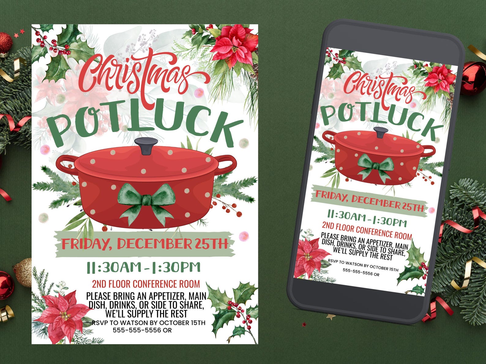 Christmas Potluck Flyer | Holiday Party Invitation (canva Editable) - Etsy