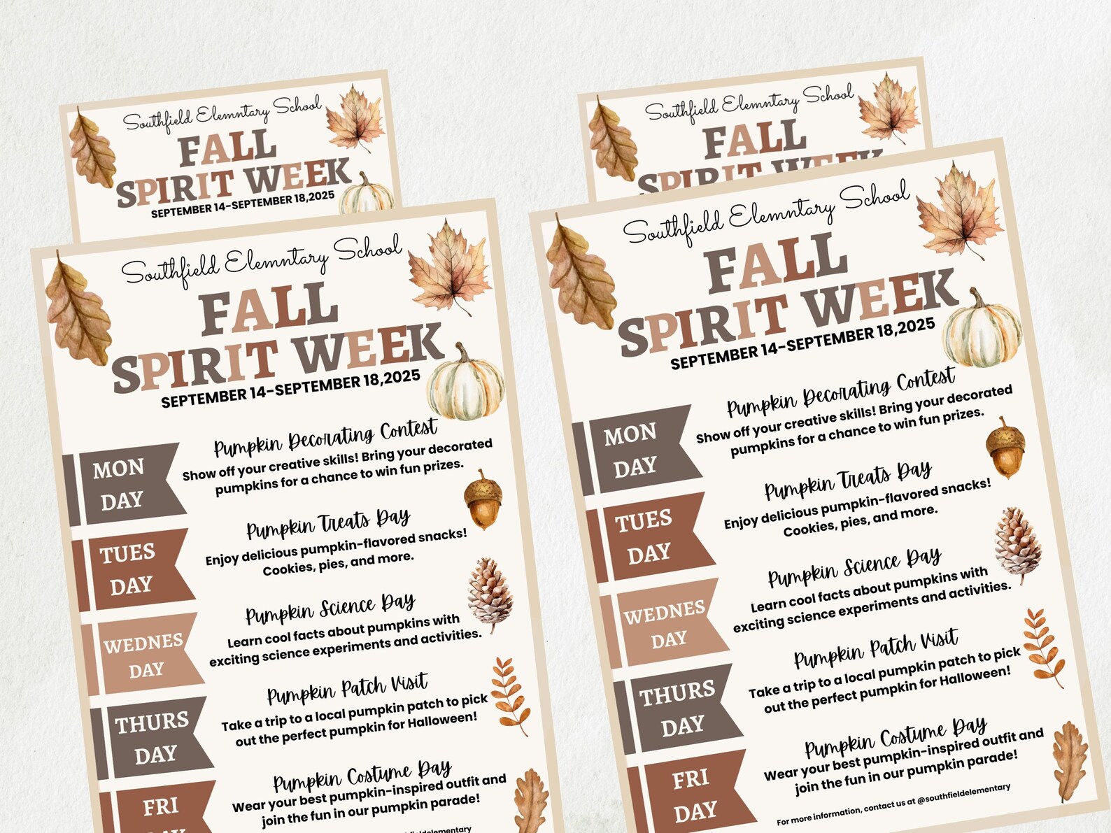 Editable Fall School Spirit Week Flyer Template: Autumn Newsletter ...