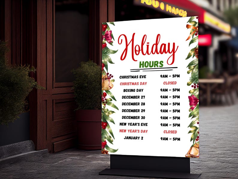 Christmas Store Hours Template, Holiday Door Sign (canva Editable) - Etsy