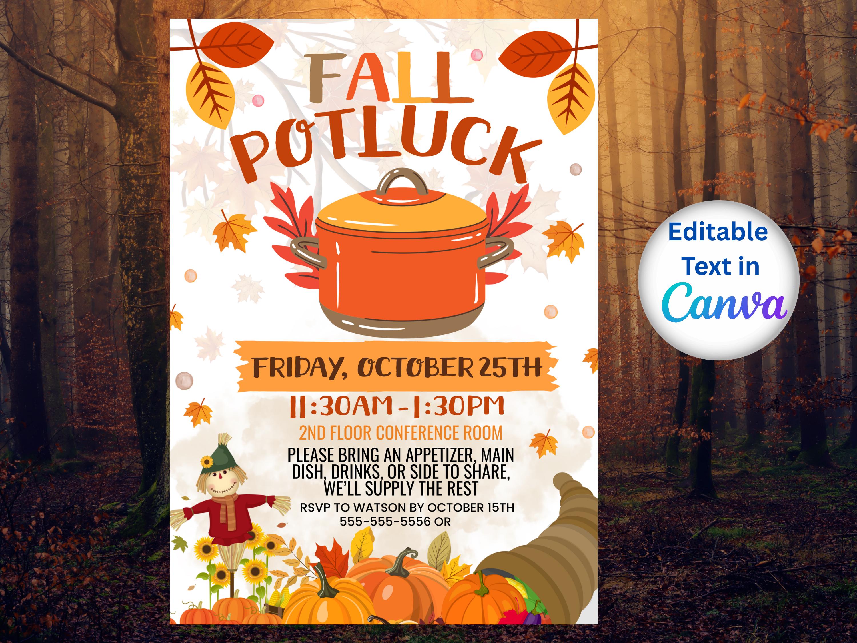 Fall Potluck Flyer Template, Autumn Luncheon Invite, Editable Printable ...
