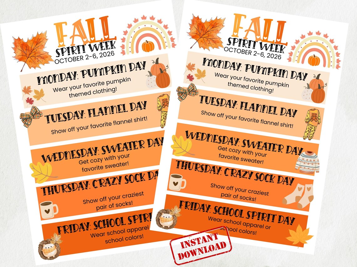 Fall Spirit Week Flyer (canva Editable PDF File) - Etsy