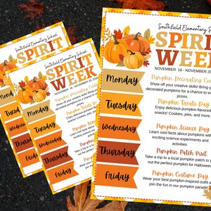 Fall Spirit Week Flyer Template: School Event Poster (canva Editable ...