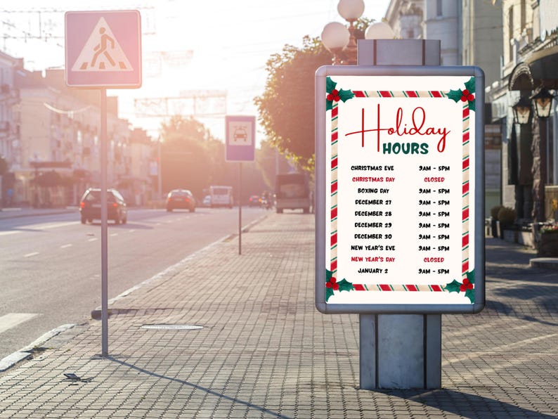 Christmas Store Hours Template, Holiday Door Sign (canva Editable) - Etsy