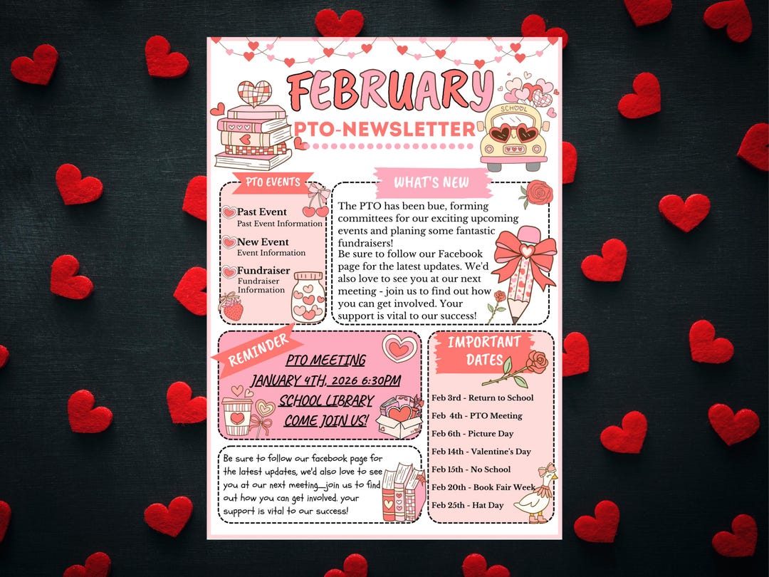 February Newsletter, PTO, PTA, Classroom Information (canva Editable ...