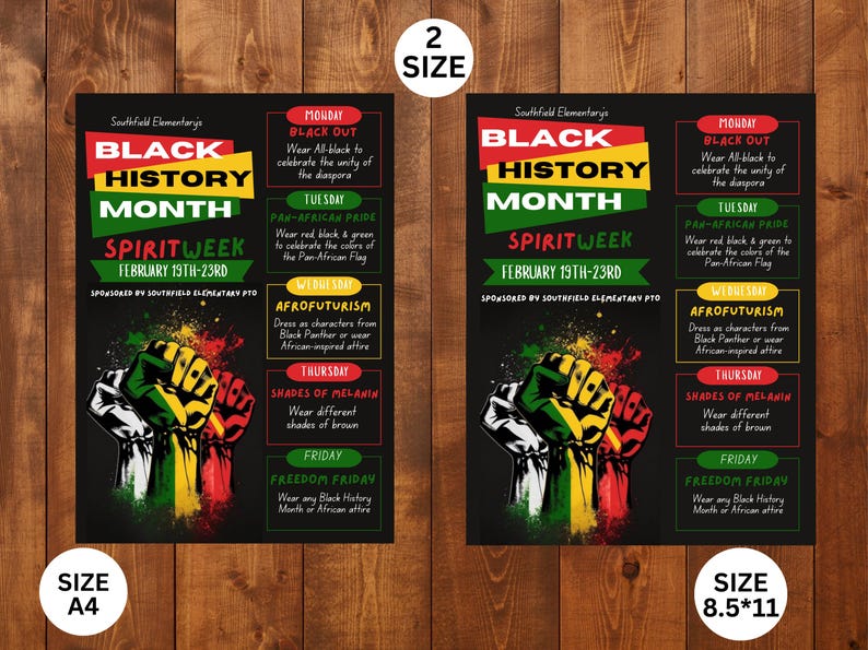 Black History Month School Spirit Week Flyer (canva Editable) - Etsy