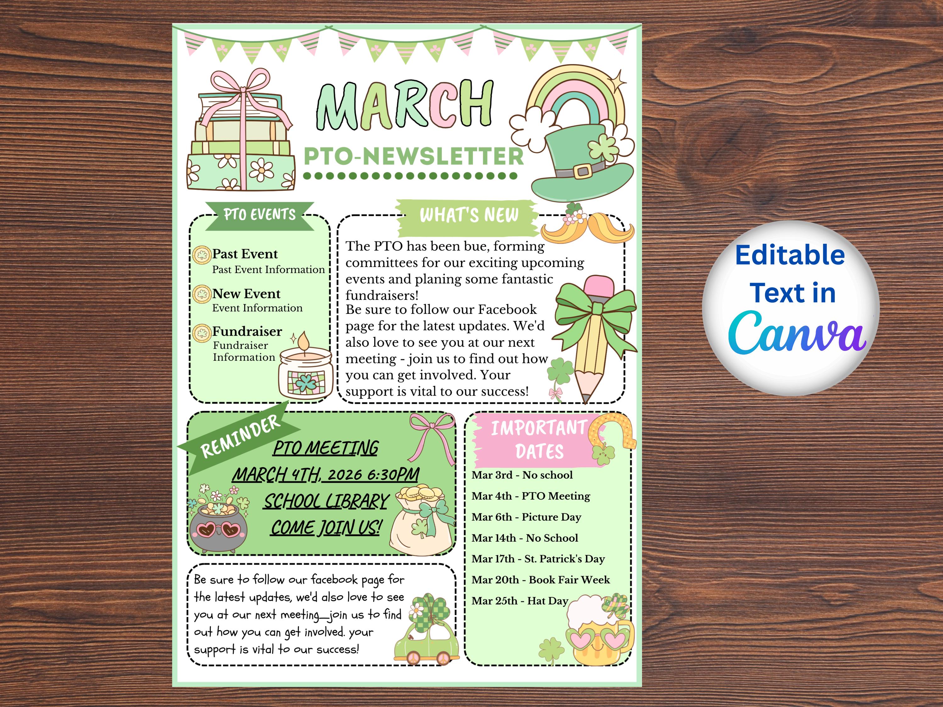March Newsletter, PTO, PTA, St. Patricks Day Classroom Information ...