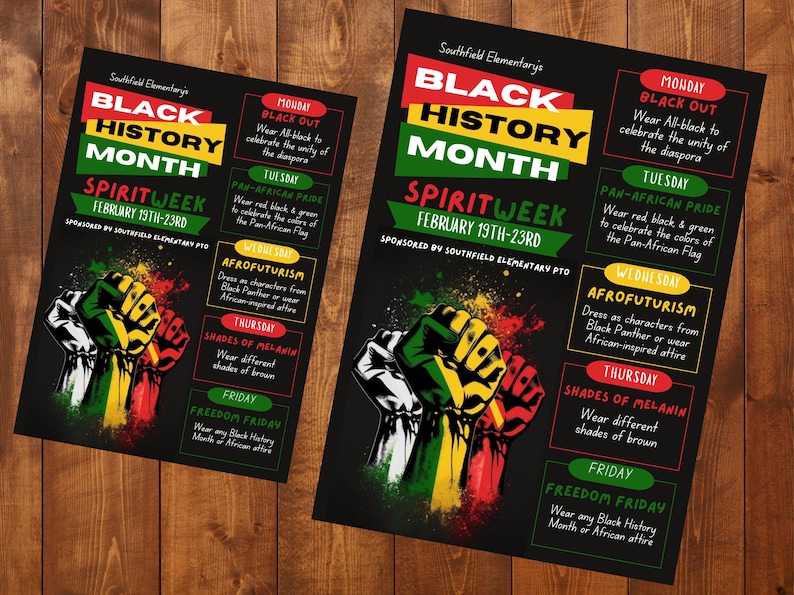 Black History Month School Spirit Week Flyer (canva Editable) - Etsy