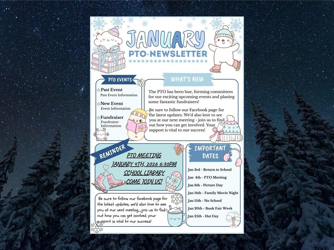 January Newsletter, PTO, PTA, Classroom Information (canva Editable) - Etsy