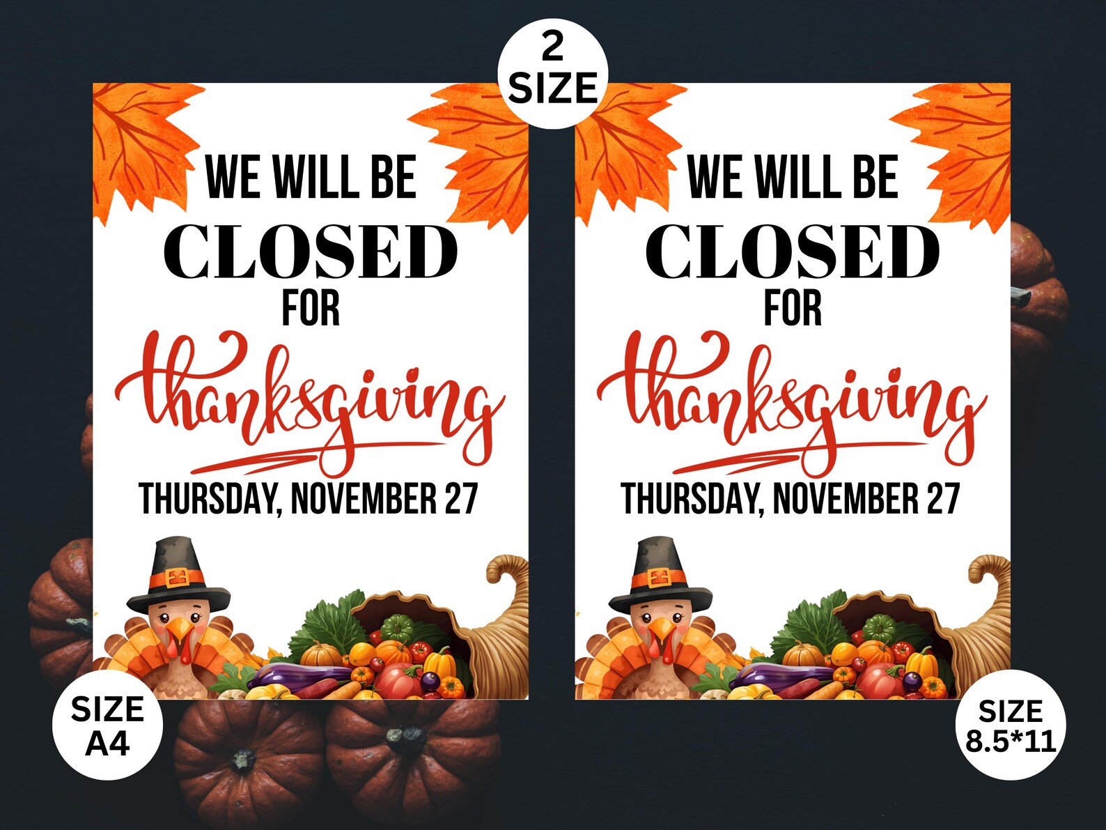Closed for Thanksgiving Sign 2025, Holiday Closure Banner for Business ...
