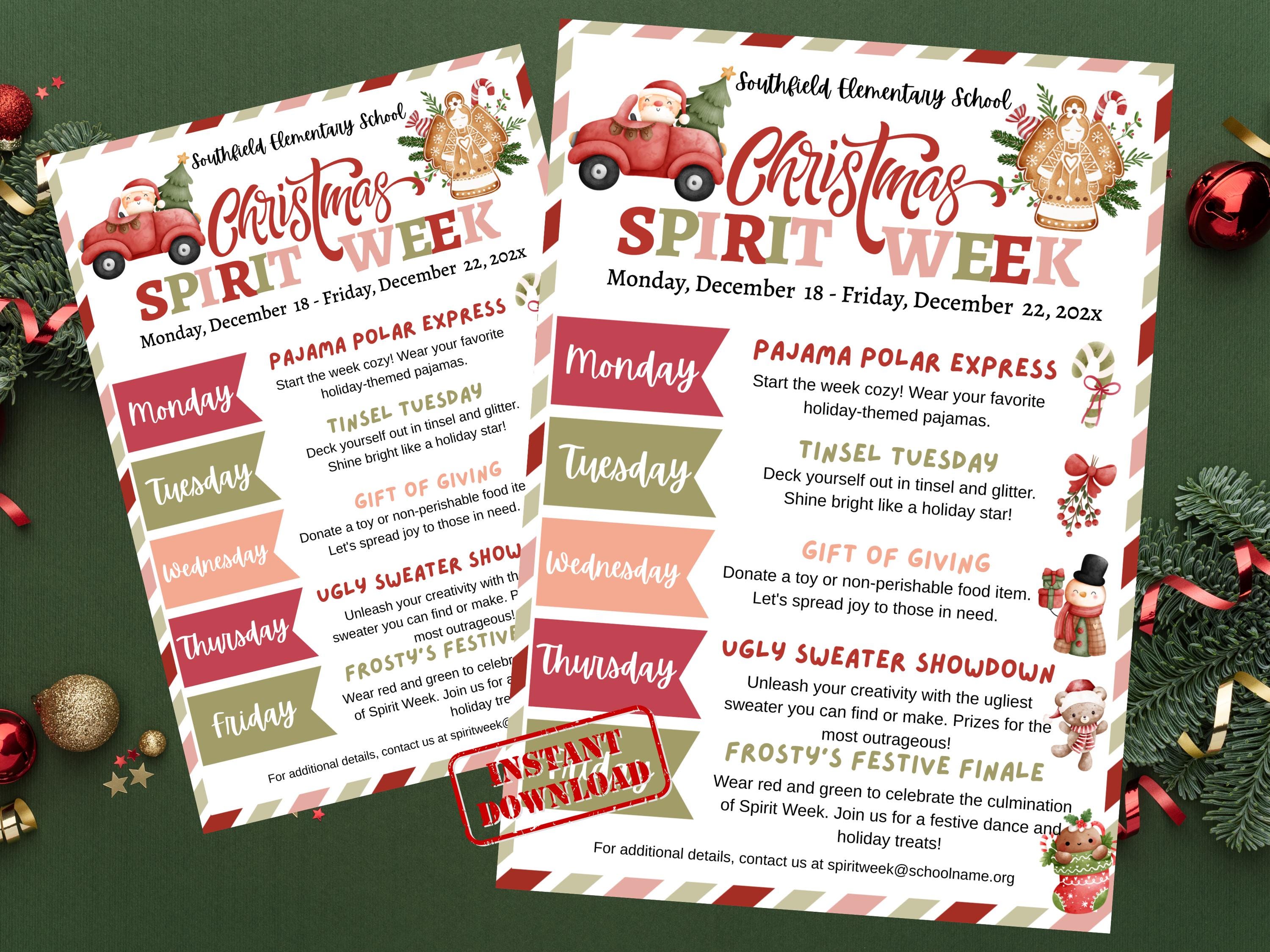 Christmas Spirit Week Flyer: School PTO Events (editable Canva Template ...