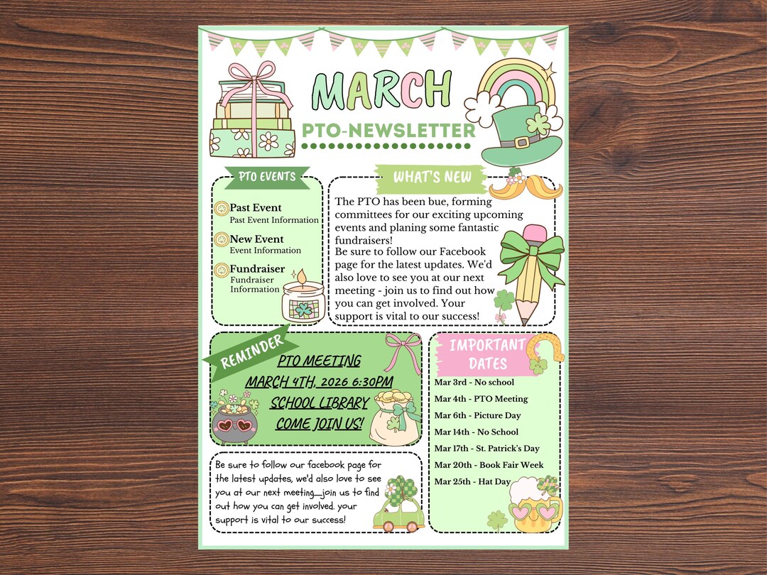 March Newsletter, PTO, PTA, St. Patricks Day Classroom Information ...