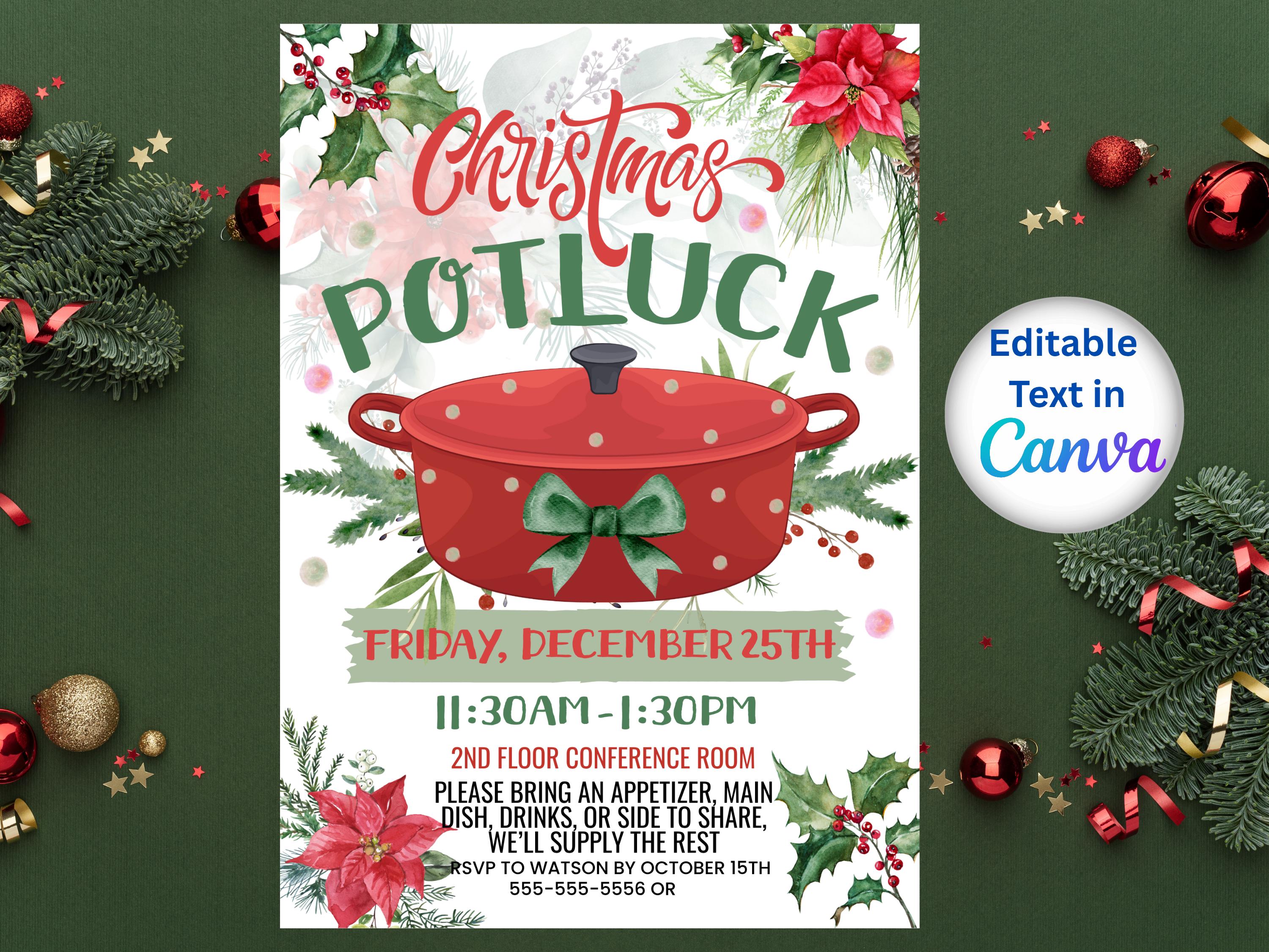 Christmas Potluck Flyer | Holiday Party Invitation (canva Editable) - Etsy