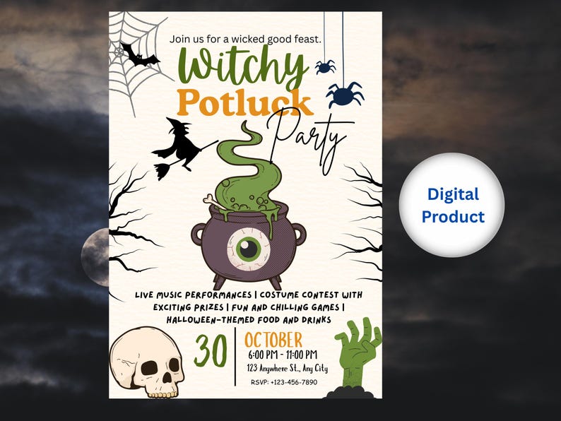 Halloween Potluck Party Invitation: Witchy Dinner Invite (canva ...