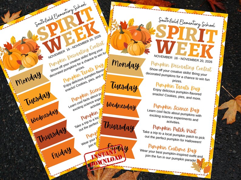 Fall Spirit Week Flyer Template: School Event Poster (canva Editable ...