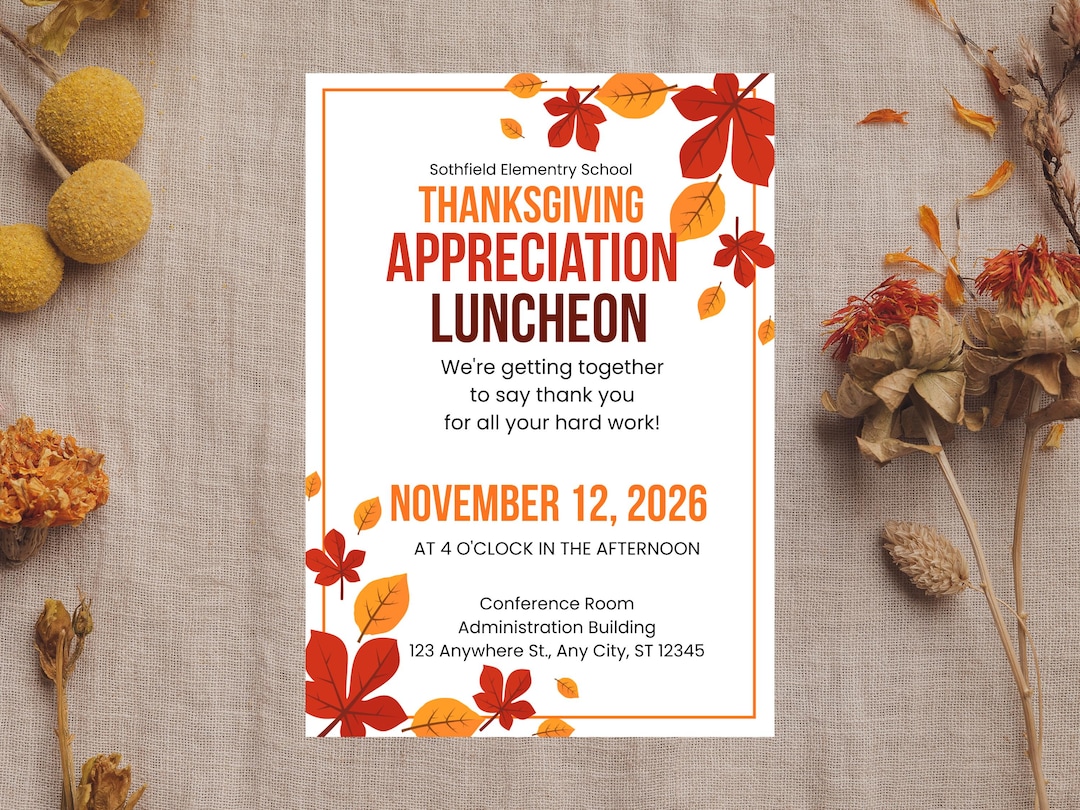 Thanksgiving Appreciation Luncheon Invitation, Editable Template (canva ...