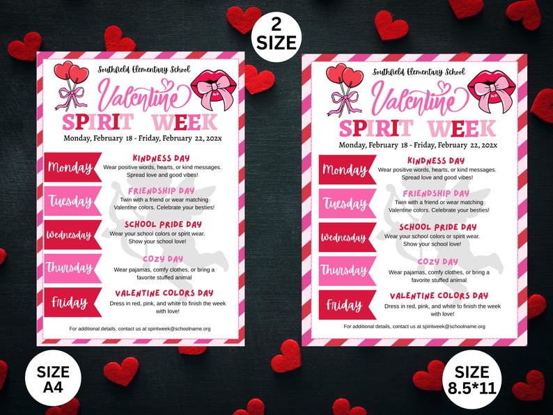 Valentine's School Spirit Week Flyer, Valentine Dress up Days Poster ...